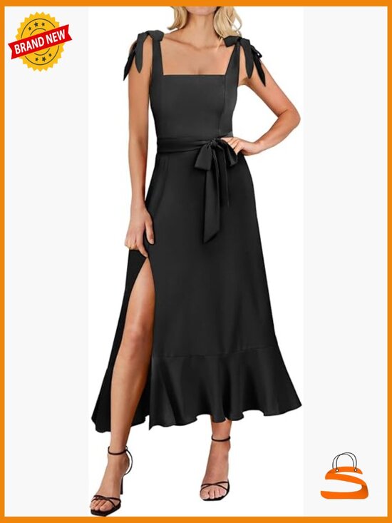 Dresses | Square Neck Ruffle Split Midi Formal Dress Wedding Guest ...